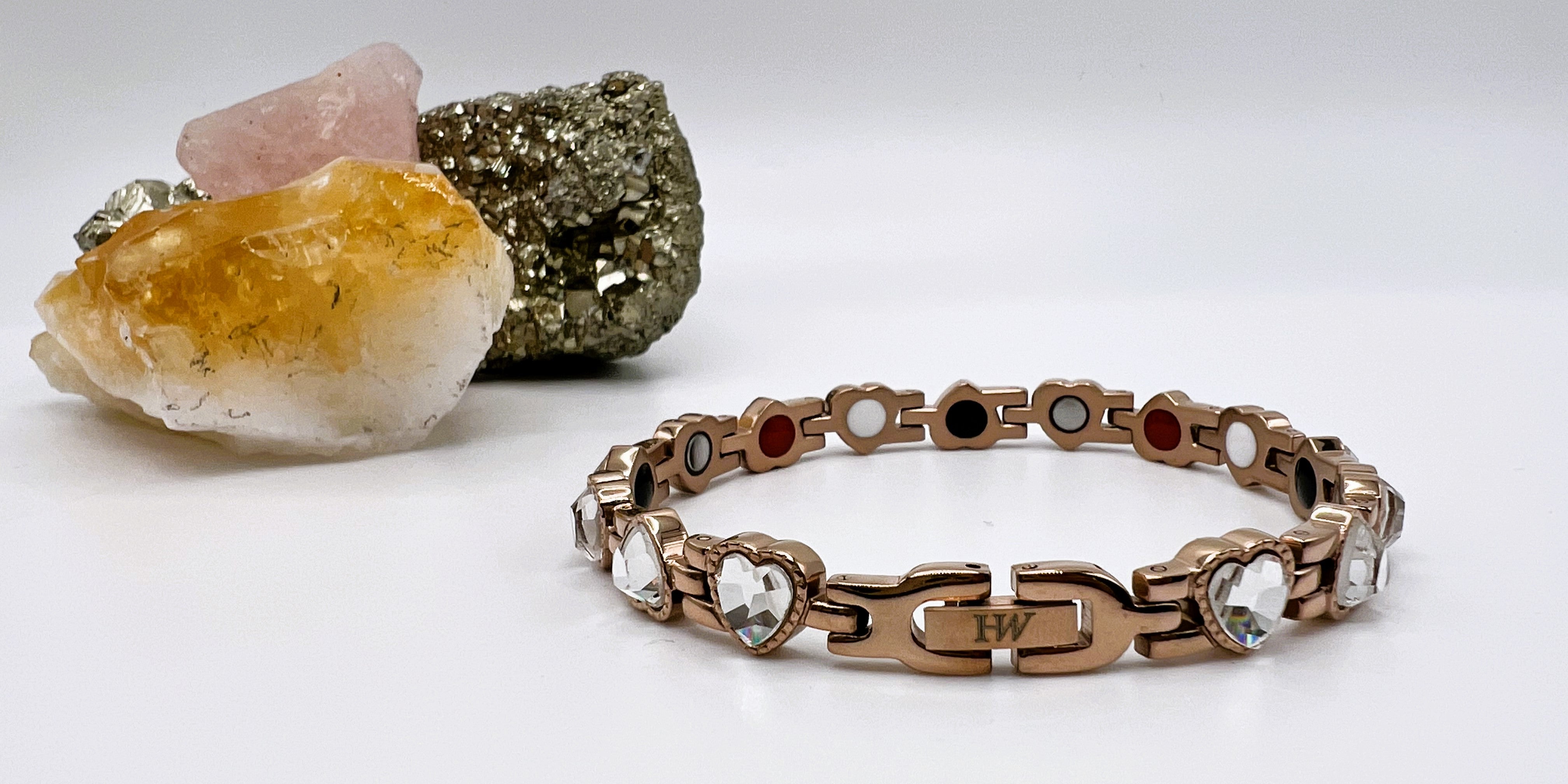 Crystal Heart Stone 1X Bracelets Rosegold HW – Holistic World